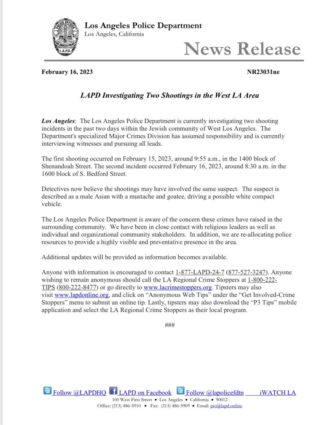 BREAKING UPDATE: Suspect in Shul Shootings Arrested by LAPD (VIDEO ...